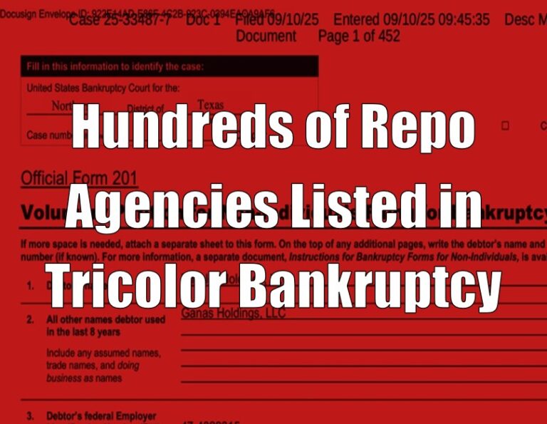 Hundreds of Repo Agencies Listed in Tricolor Bankruptcy | CURepossession